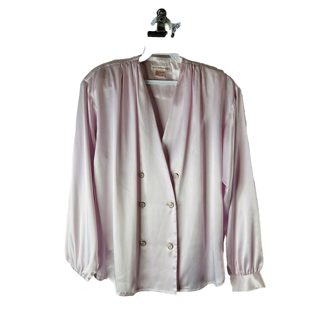 80s Halston Womens Large Soft Satin Double Breasted Structured Button ...