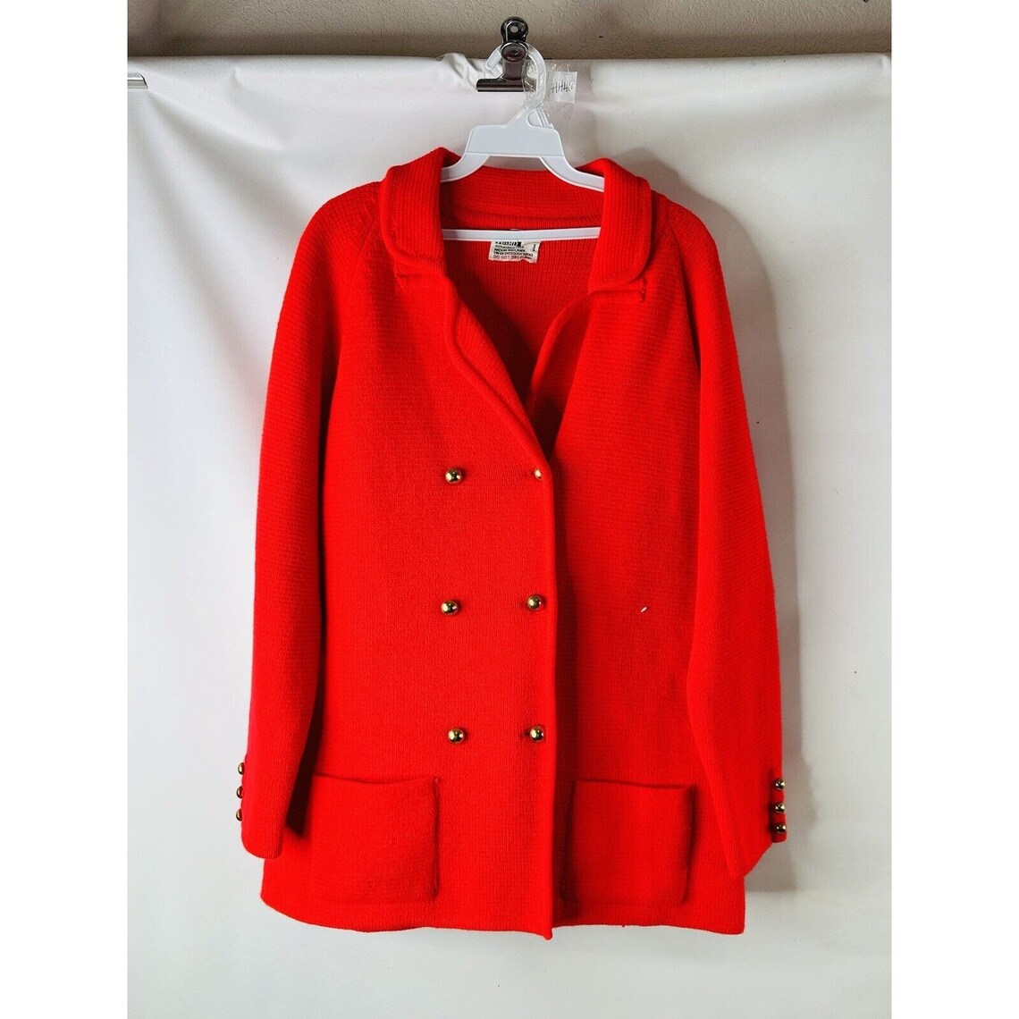 70s Womens Medium Double Breasted Knit Blazer Sweater Coat Red ...