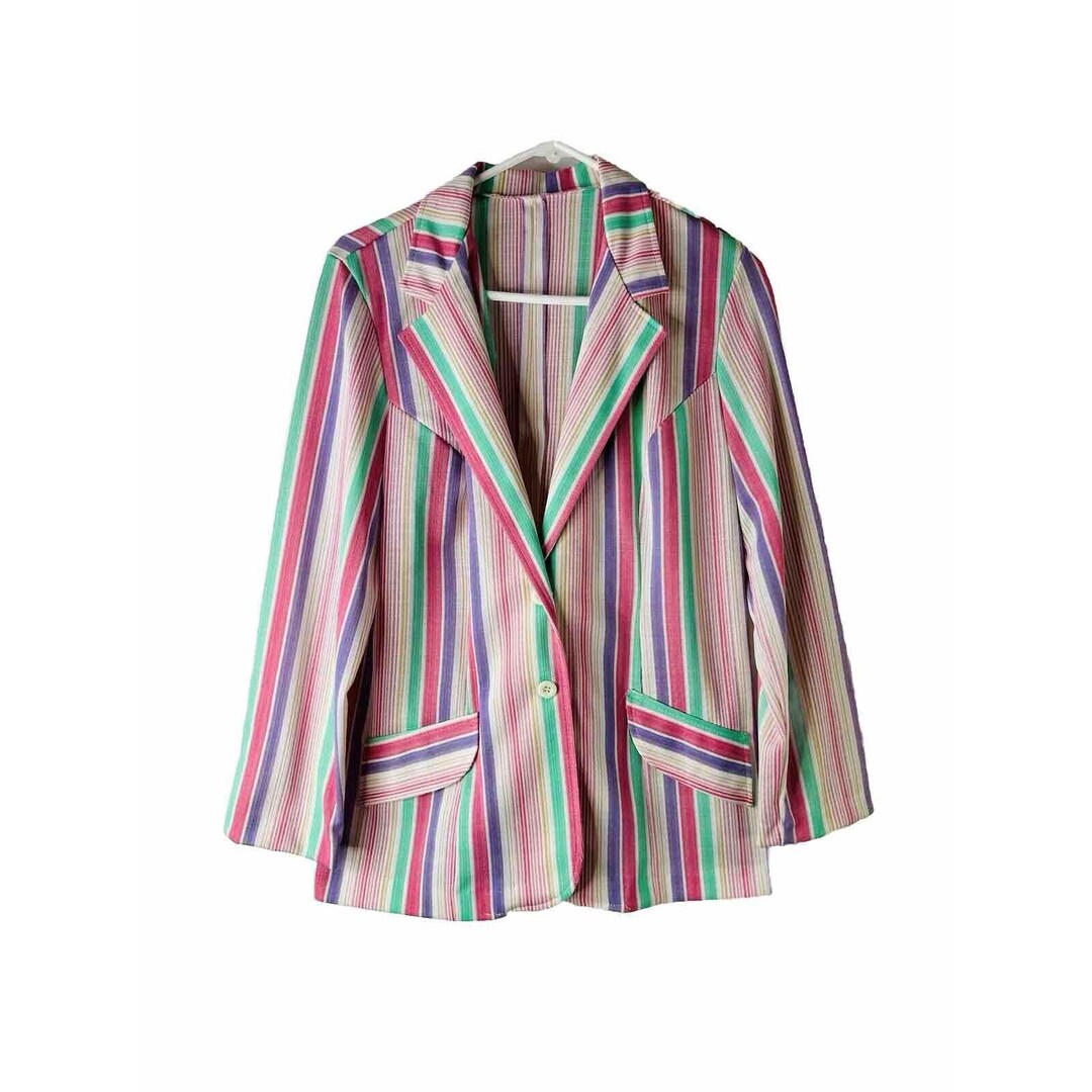 80s Womens Large Rainbow Pastel Stripe Knit Blazer Jacket Disco ...