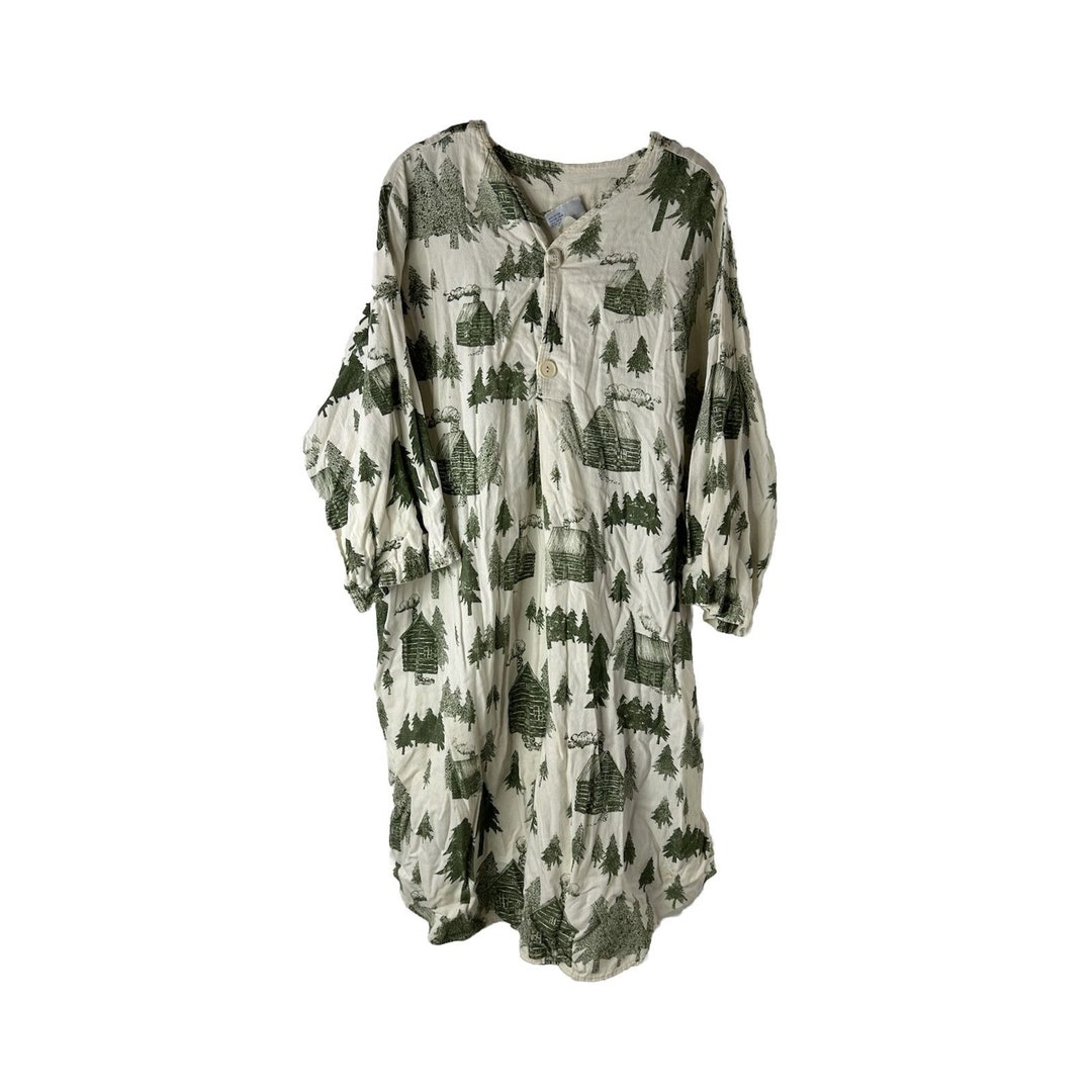 Michigan Rag Co Womens Large/xl Nature Cabin Print Flannel Nightgown ...