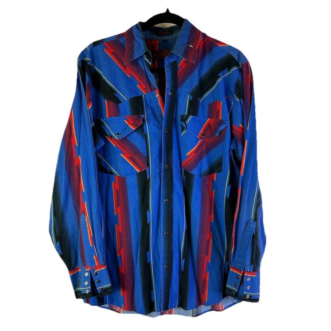 90s Mens Large Rainbow Western Navajo Pearl Snap Button Shirt Cowboy ...