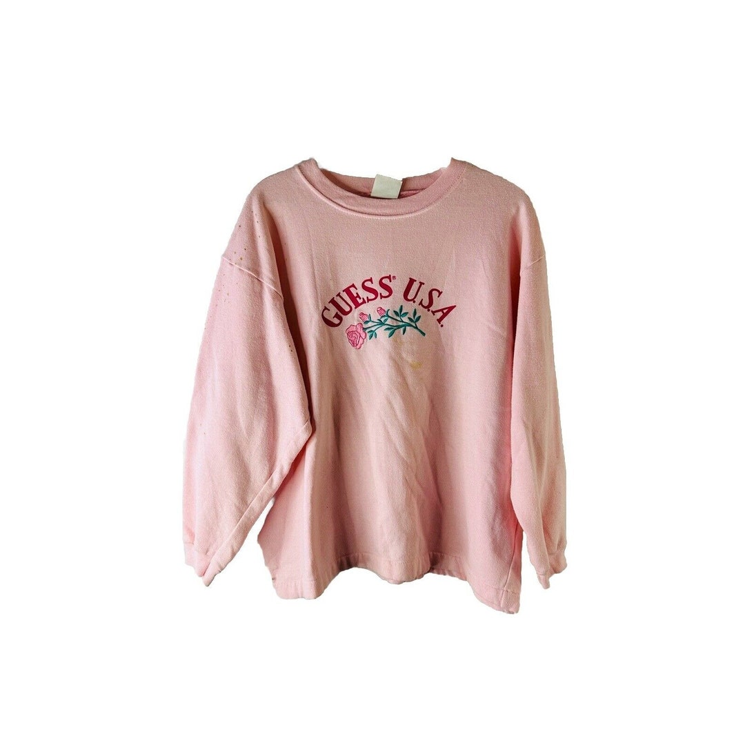 80s Guess Womens Large Spell Out Rose Floral Distressed Crewneck ...
