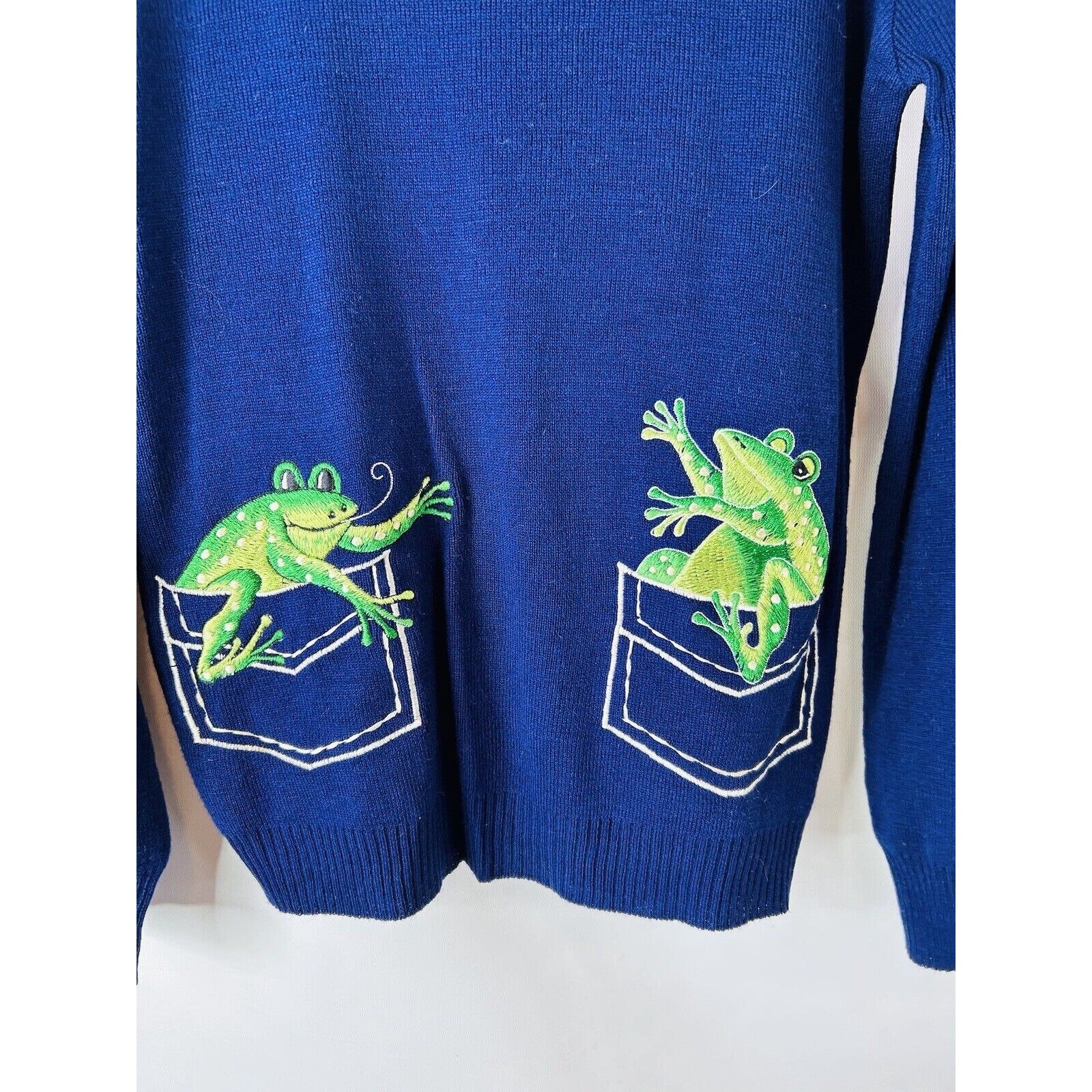 70s Womens Large Kissing Toads Frogs Lightweight Knit Sweater Whimsical ...