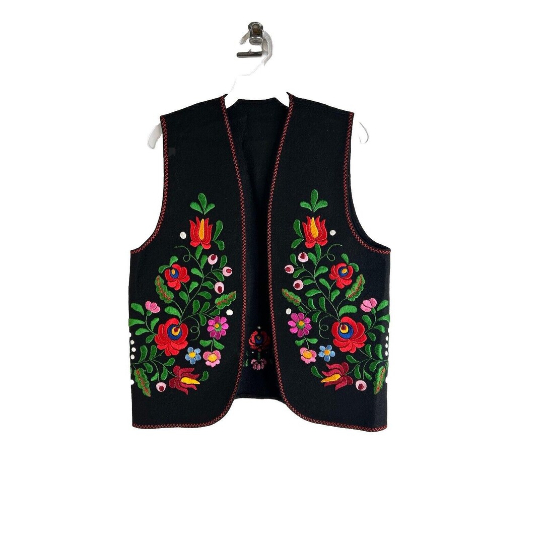 Hand Made Polish Folk Art Floral Vest Jacket Cottagecore Boho, Vintage ...
