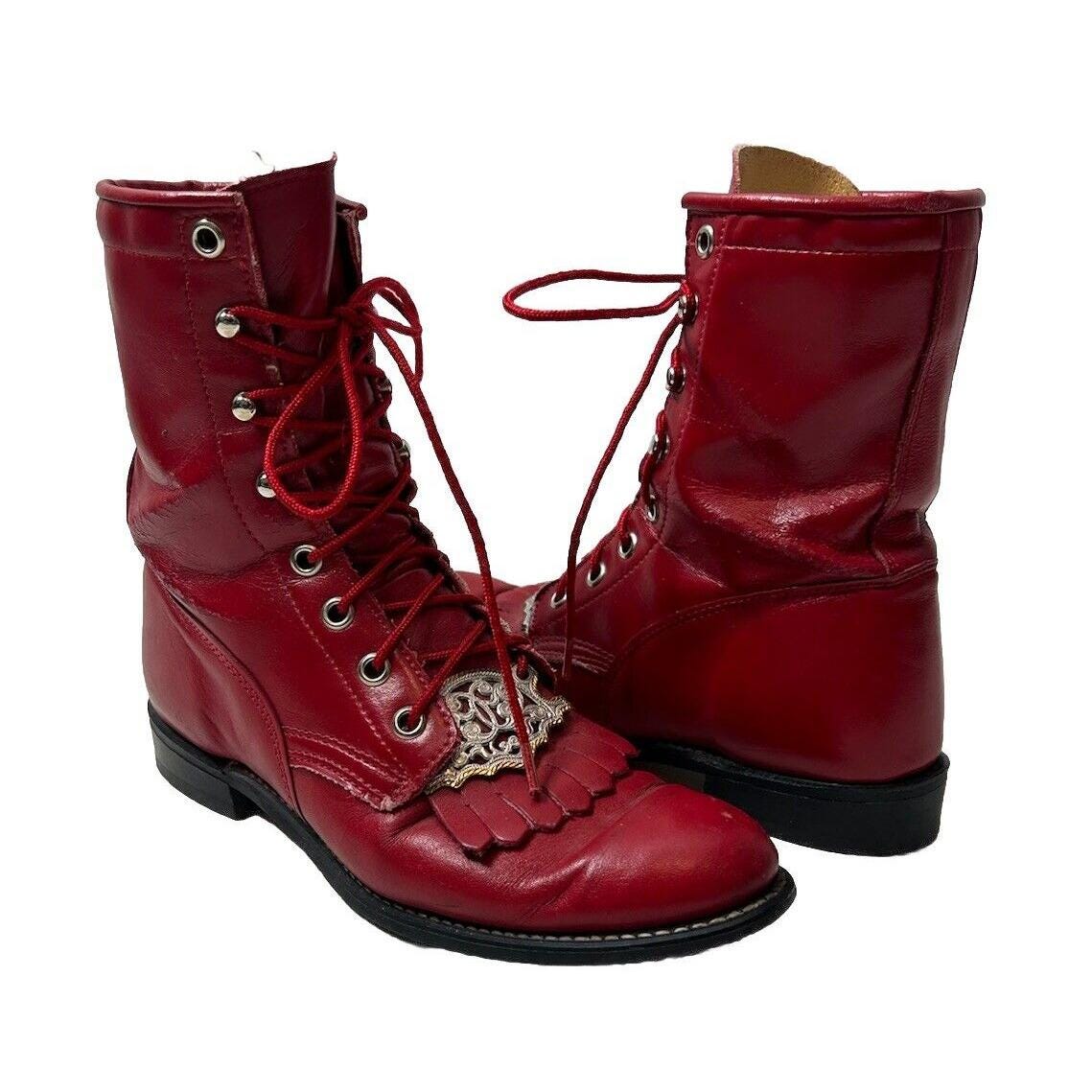 80s Red Leather Kiltie Western Boot Bootie USA 4.5 B, Womens Kiltie ...