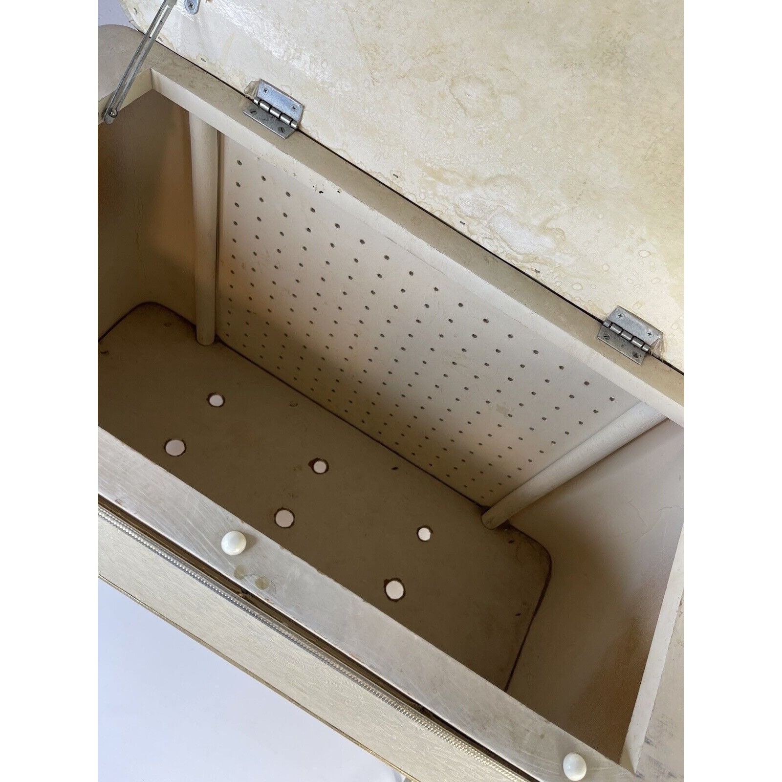 1950s Atomic Hairpin Leg Quilted Starburst Laundry Hamper Basket Ivory ...