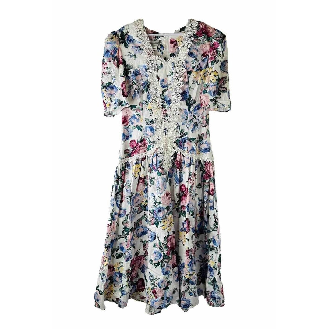 80s Jessica Mcclintock Gunne Sax Garden Party Floral Puff Sleeve Dress ...