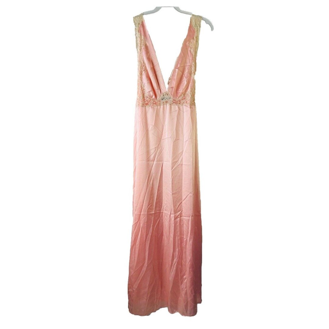 80s Womens Small Pink Satin Frilly Lace Gown Robe Set Romantic Coquette ...