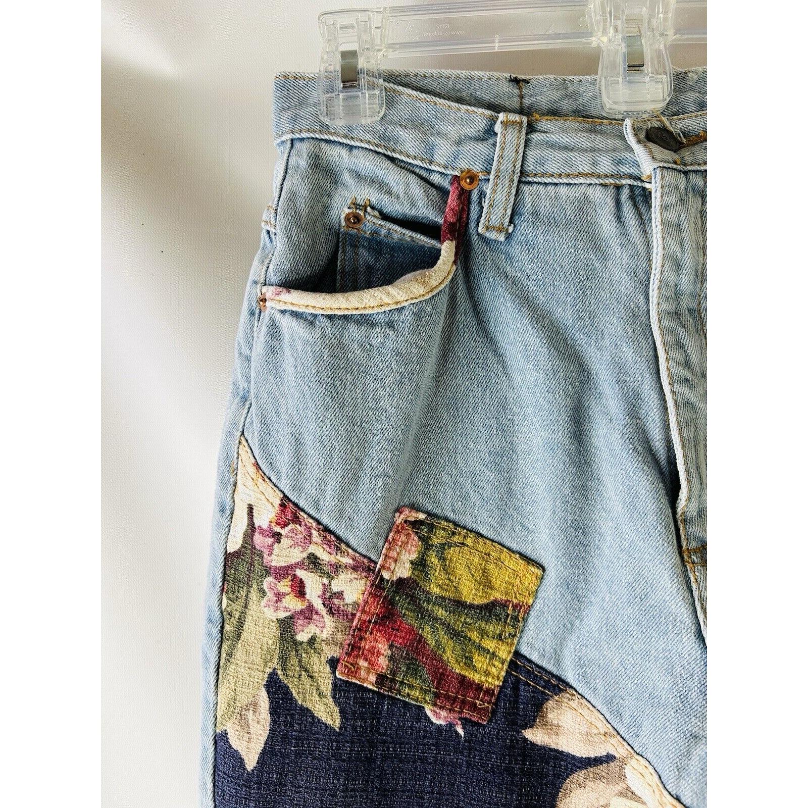 70s L.E.I Riding Wear Floral Patchwork High Rise Tapered Jeans USA ...