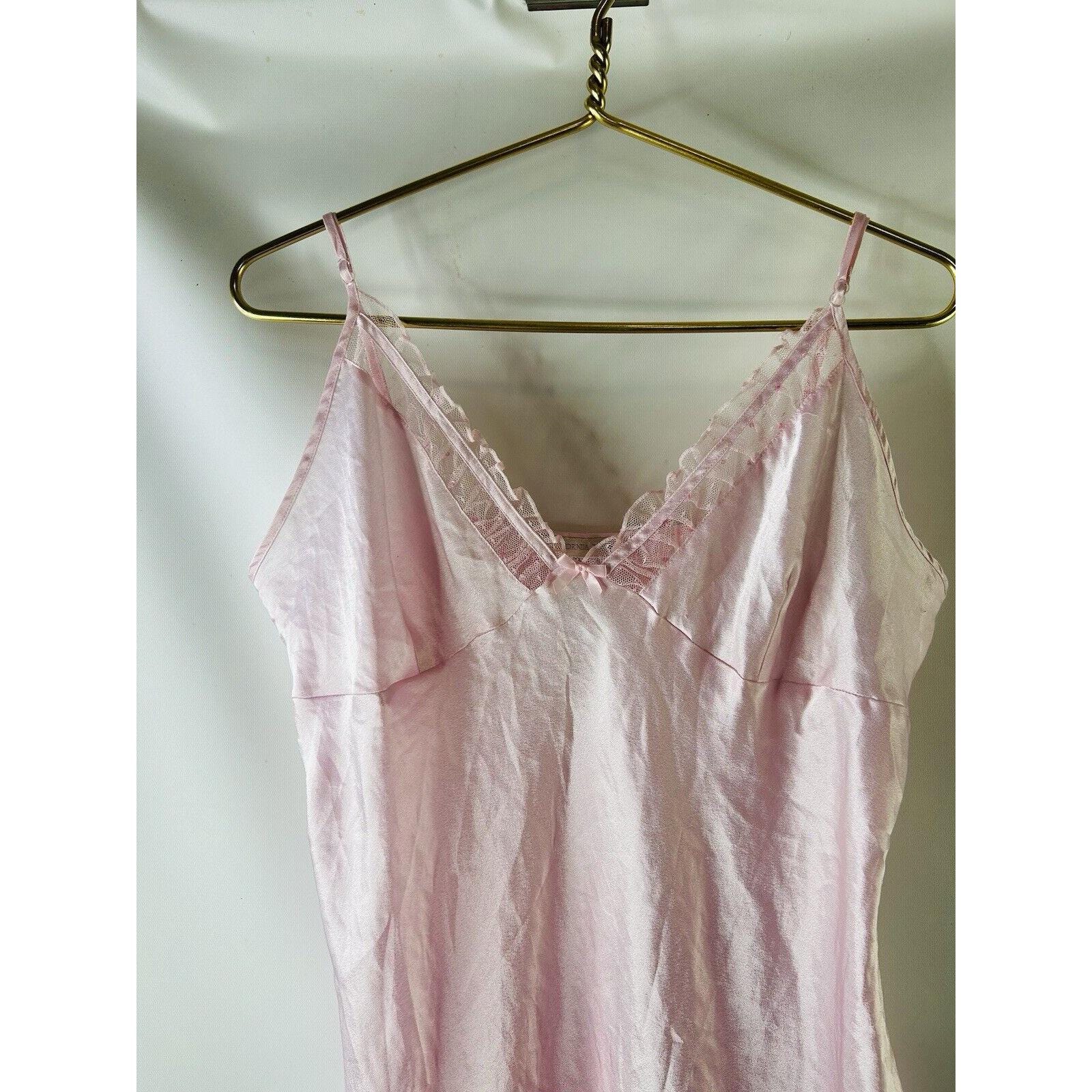 Y2K Womens Large Pink Satin Lace Frilly Chemise Slip Dress Fairy ...