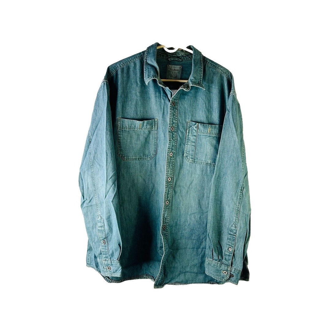 90s L.L. Bean Mens XL Faded Denim Jean Button Front Pocket Shirt, L.L ...