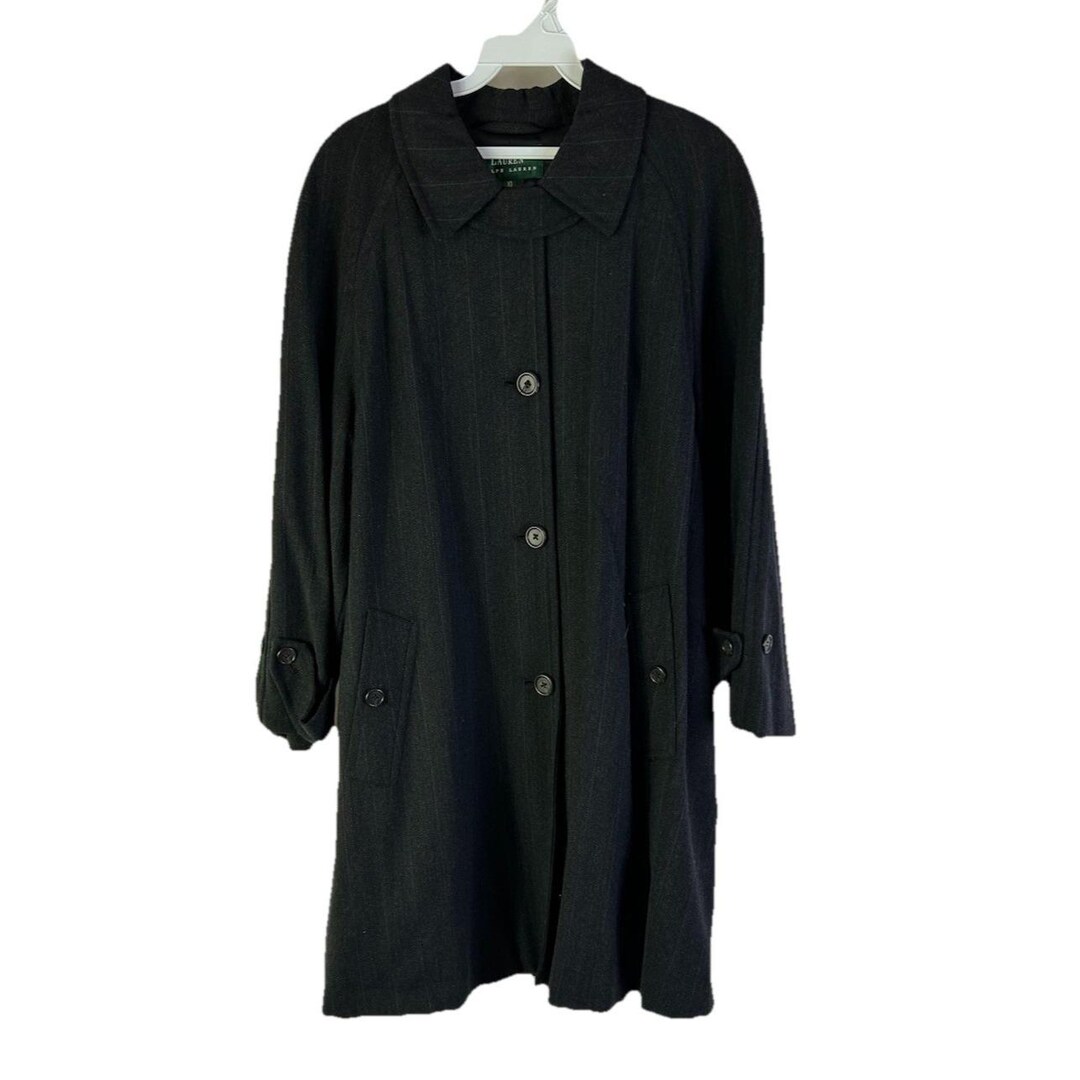 90s Lauren Ralph Lauren Trench Over Coat Wool Loop Collar Womens 10 USA ...