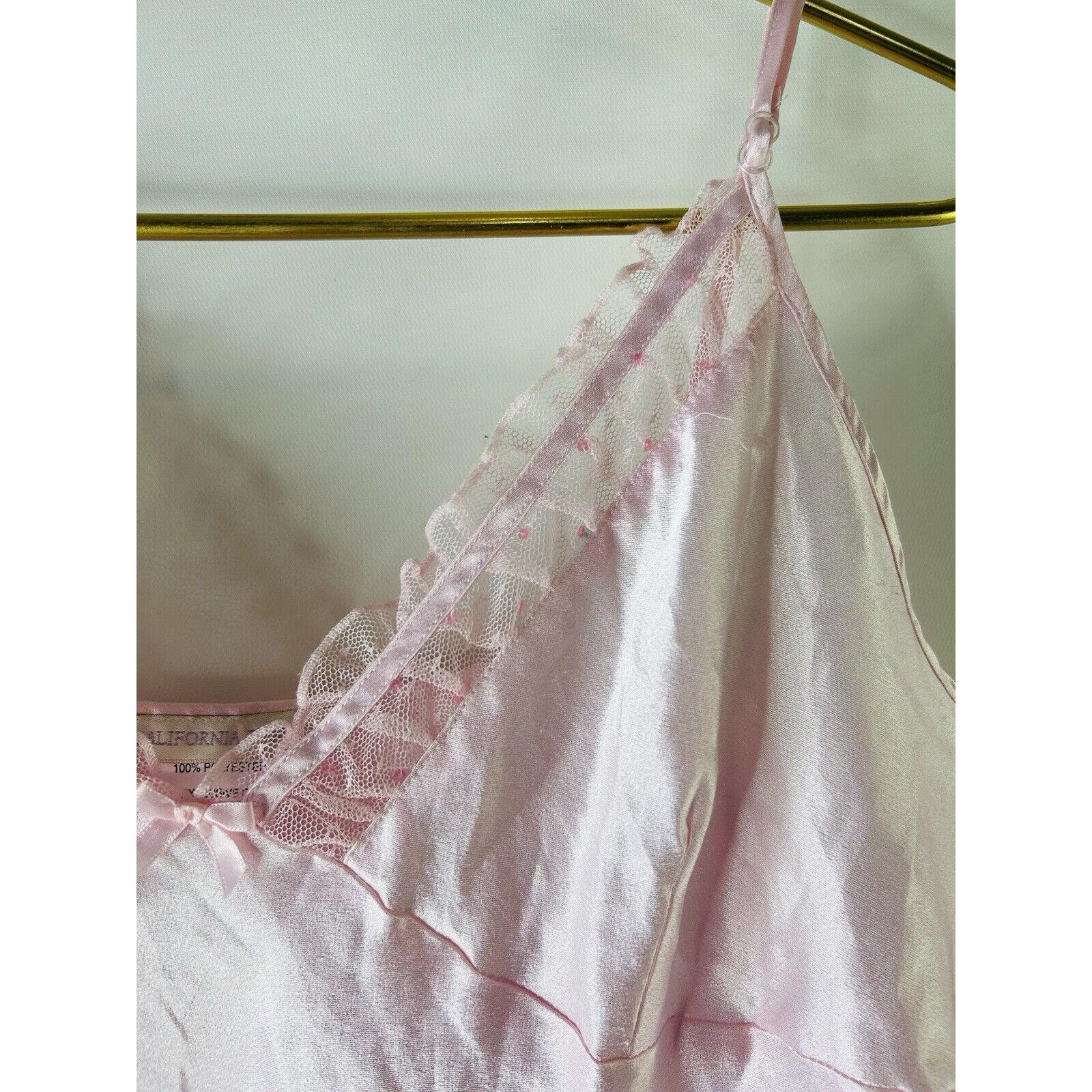 Y2K Womens Large Pink Satin Lace Frilly Chemise Slip Dress Fairy ...