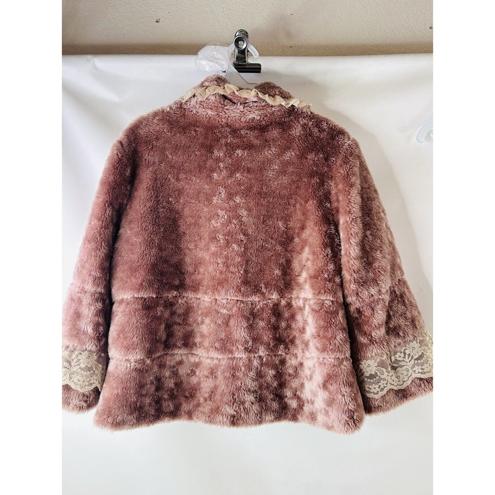 60s Frilly Lace Plush Teddy Bedside Lingerie Jacket Pink Coquette ...