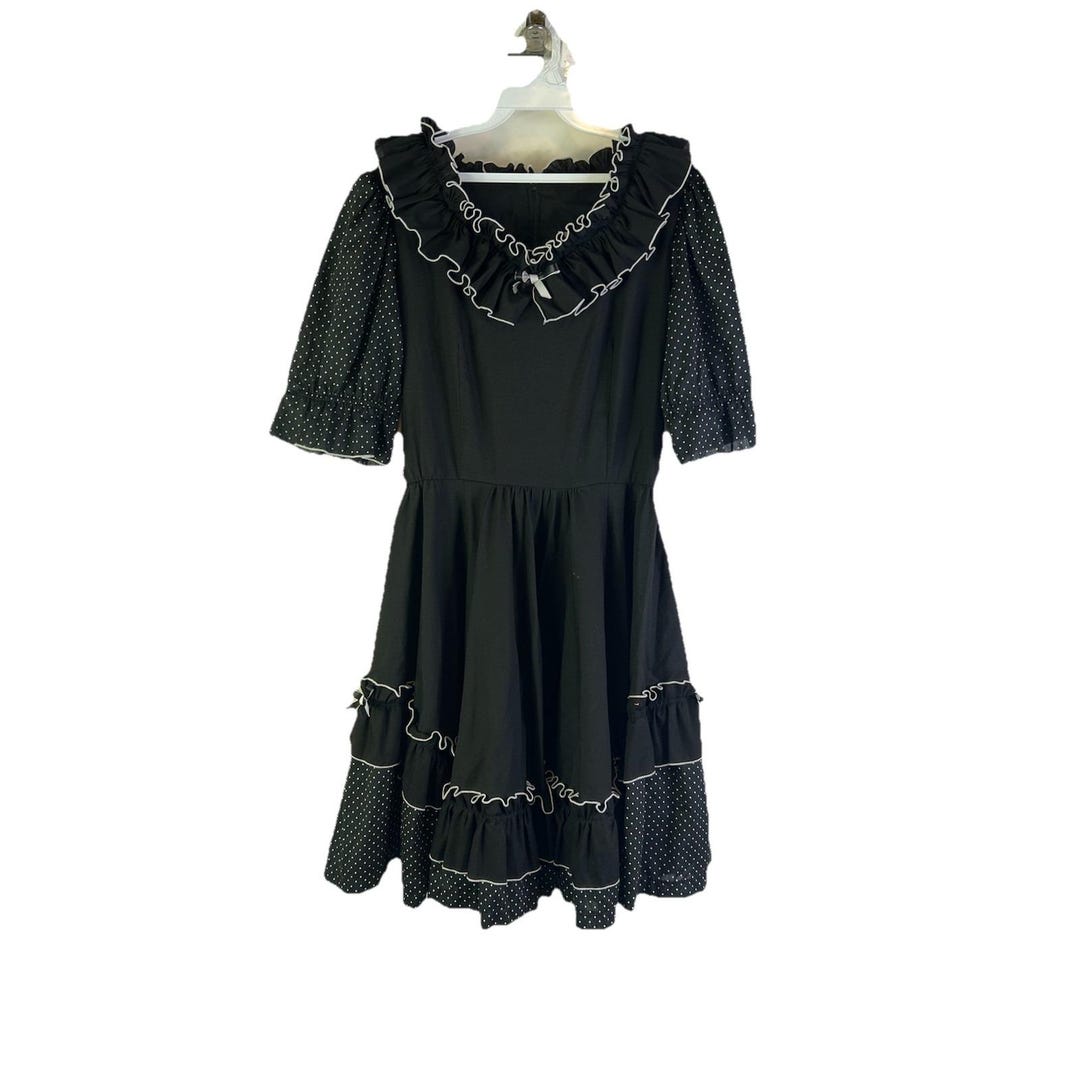 80s Womens Large Frilly Ruffled Puff Sleeve Line Dancing Western Dress ...
