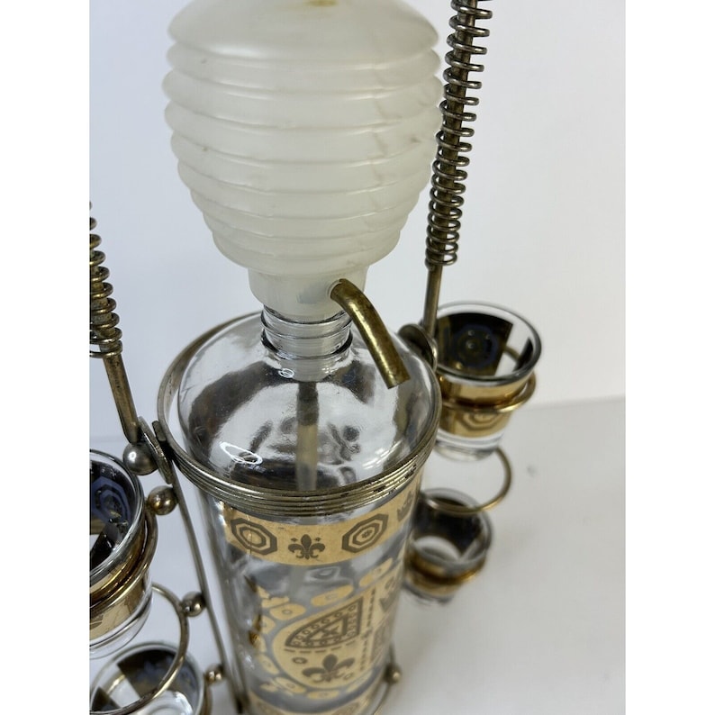 50s MCM Mid Century Atomic Culver Gold Pump Liquor Decanter Stand Shot ...