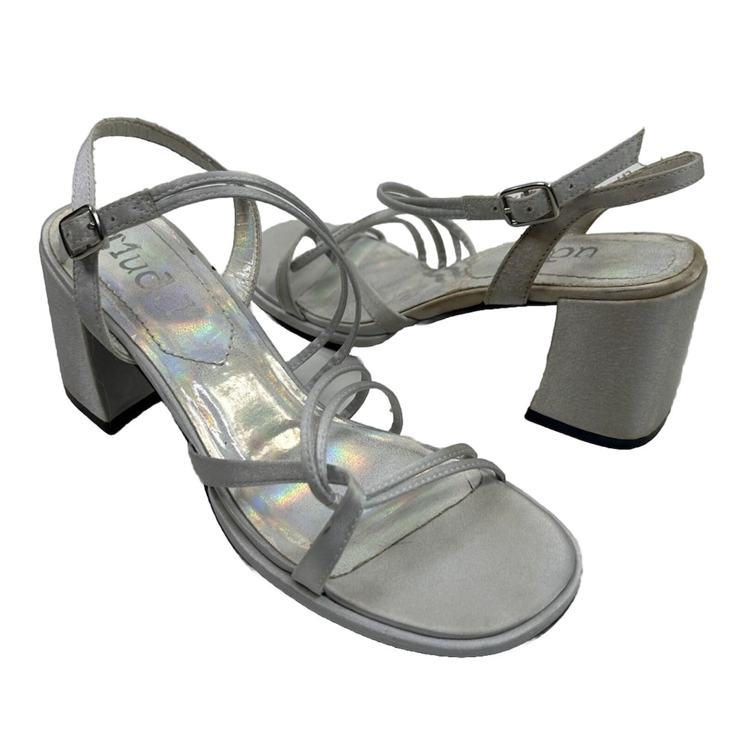 Y2K Womens 6.5 Silver Metallic Square Toe Strappy Heeled Sandals, Y2K ...