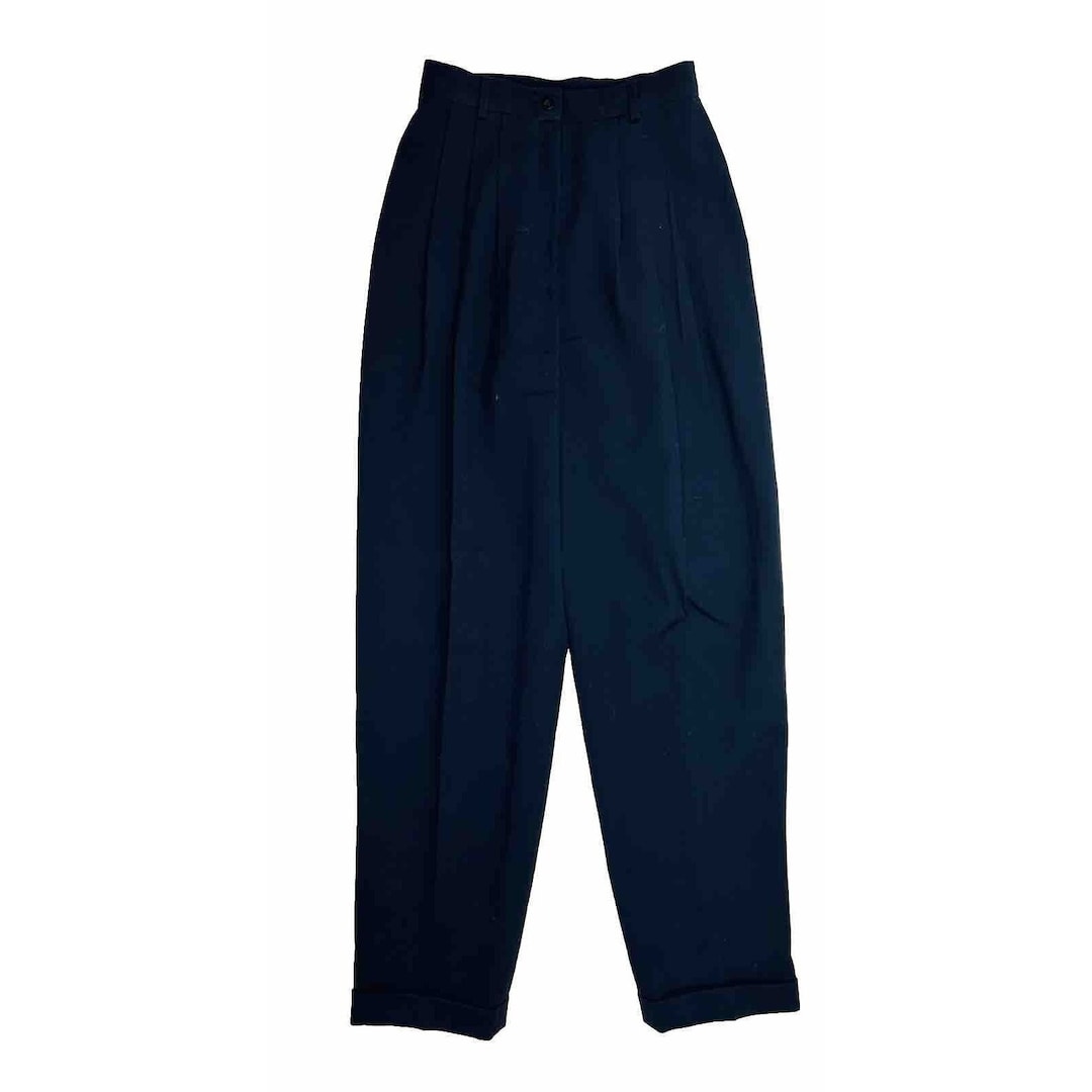 90s Womens 4 Wool Pleated High Rise Trouser Dress Pants Black ...