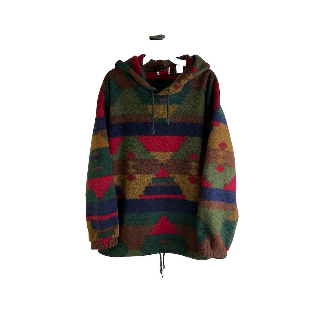 90s Womens Large Rainbow Western Navajo Fleece Sweater Jacket ...