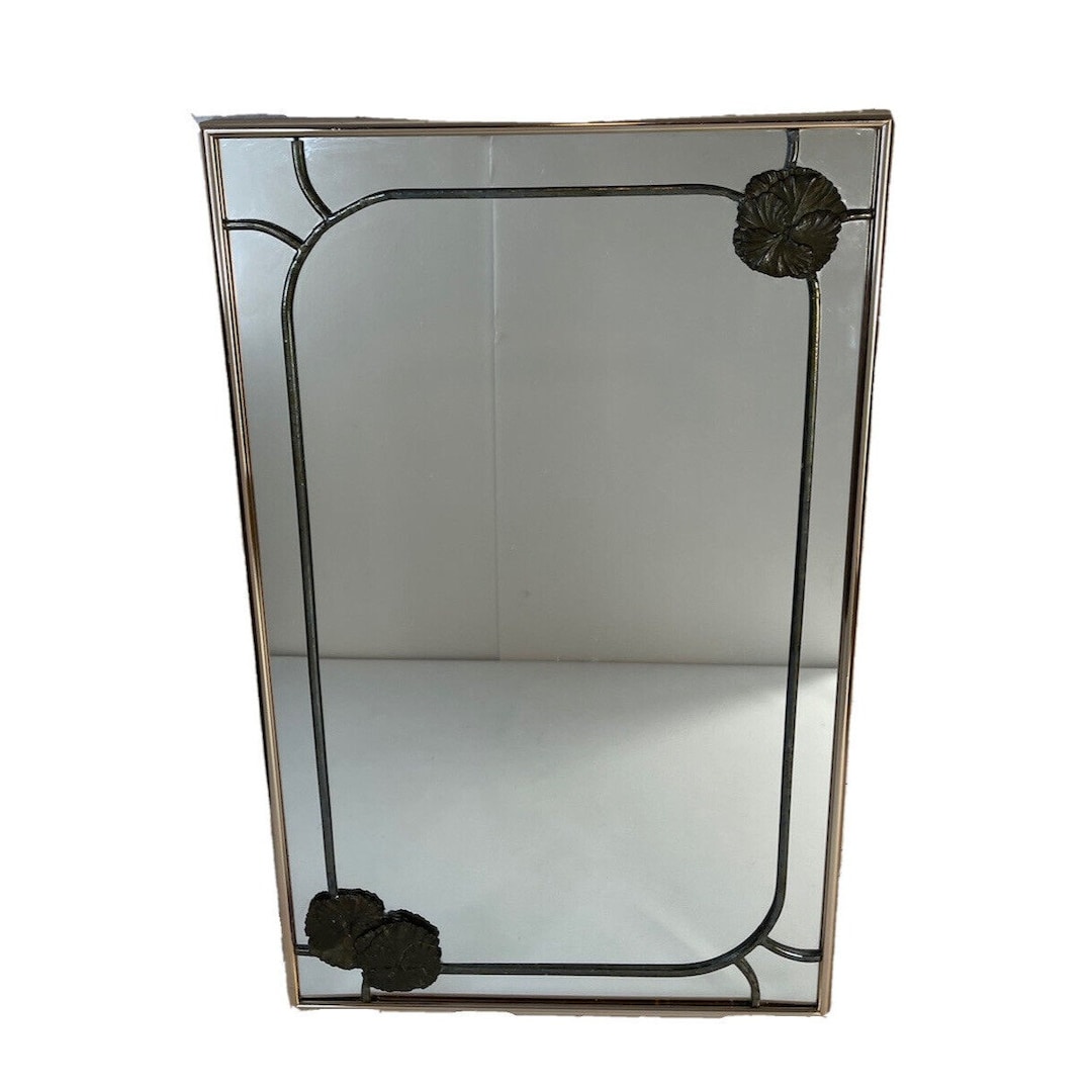 80s Art Deco Rose Gold Framed Floral Leaded Decorative Wall Mirror ...