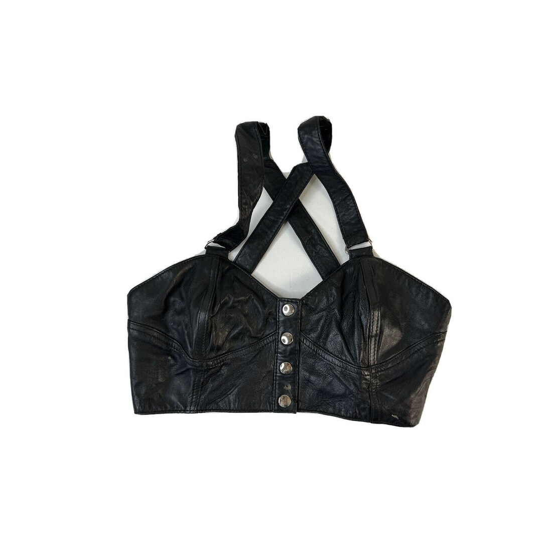 Y2K Punk Goth EDM Womens Large Faux Vegan Leather Bralette Crop Top ...