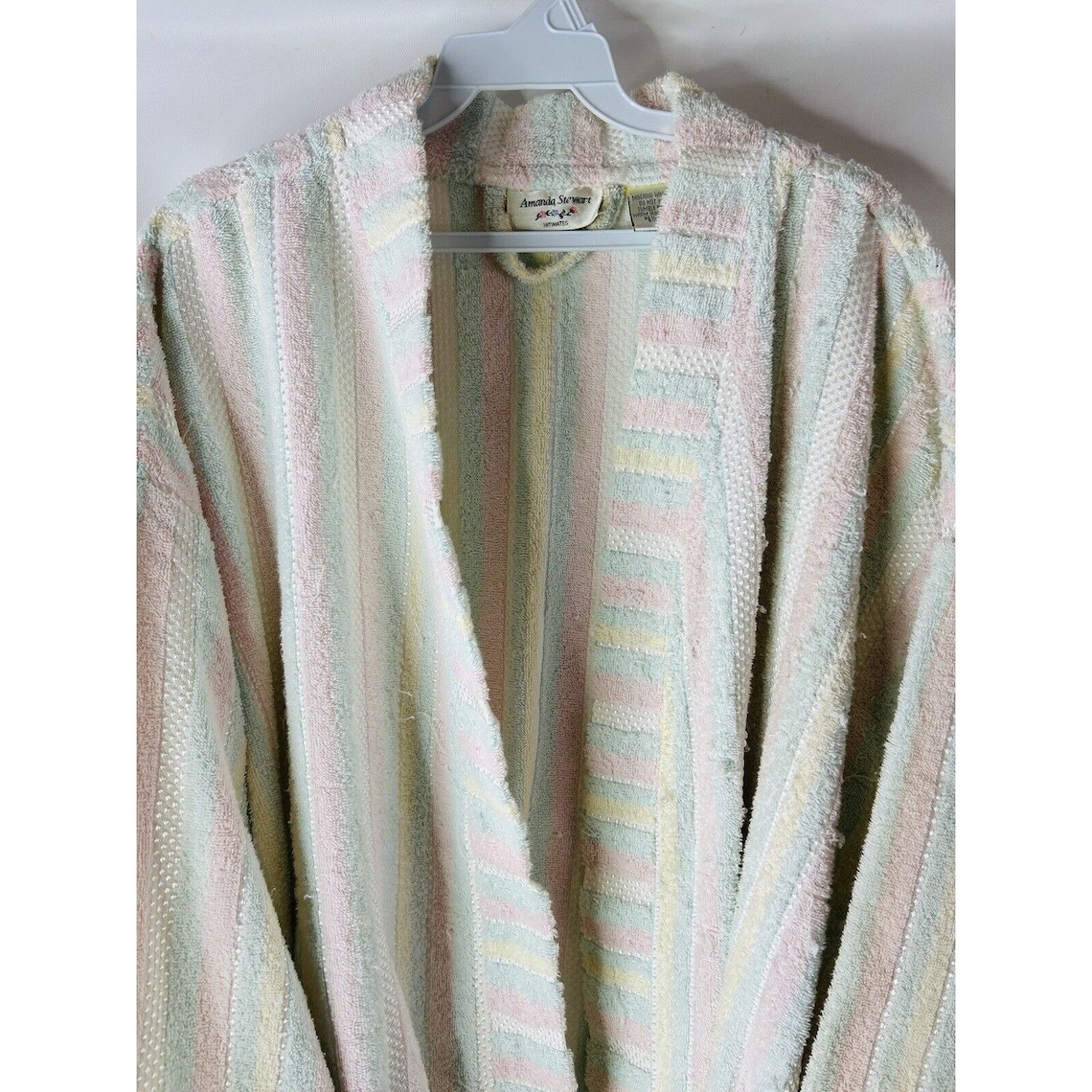 90s Womens XL Pastel Rainbow Stripe Terry Cloth Belted Bath Robe ...