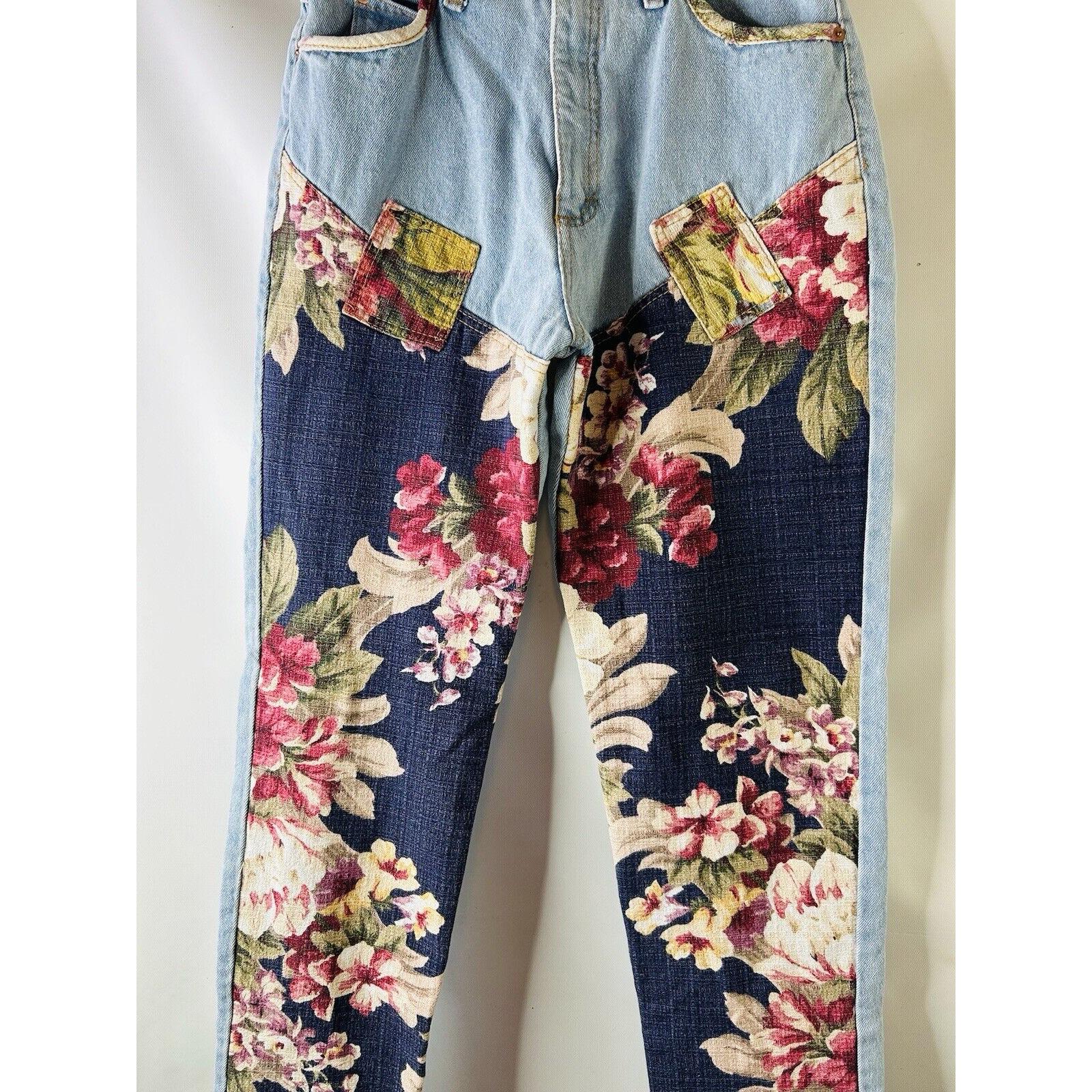 70s L.E.I Riding Wear Floral Patchwork High Rise Tapered Jeans USA ...