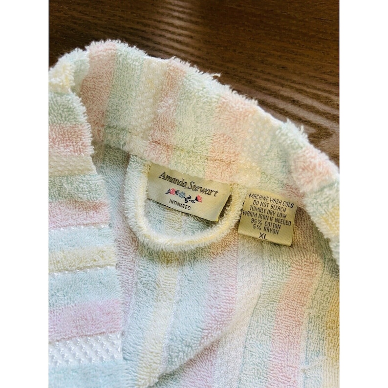 90s Womens XL Pastel Rainbow Stripe Terry Cloth Belted Bath Robe ...