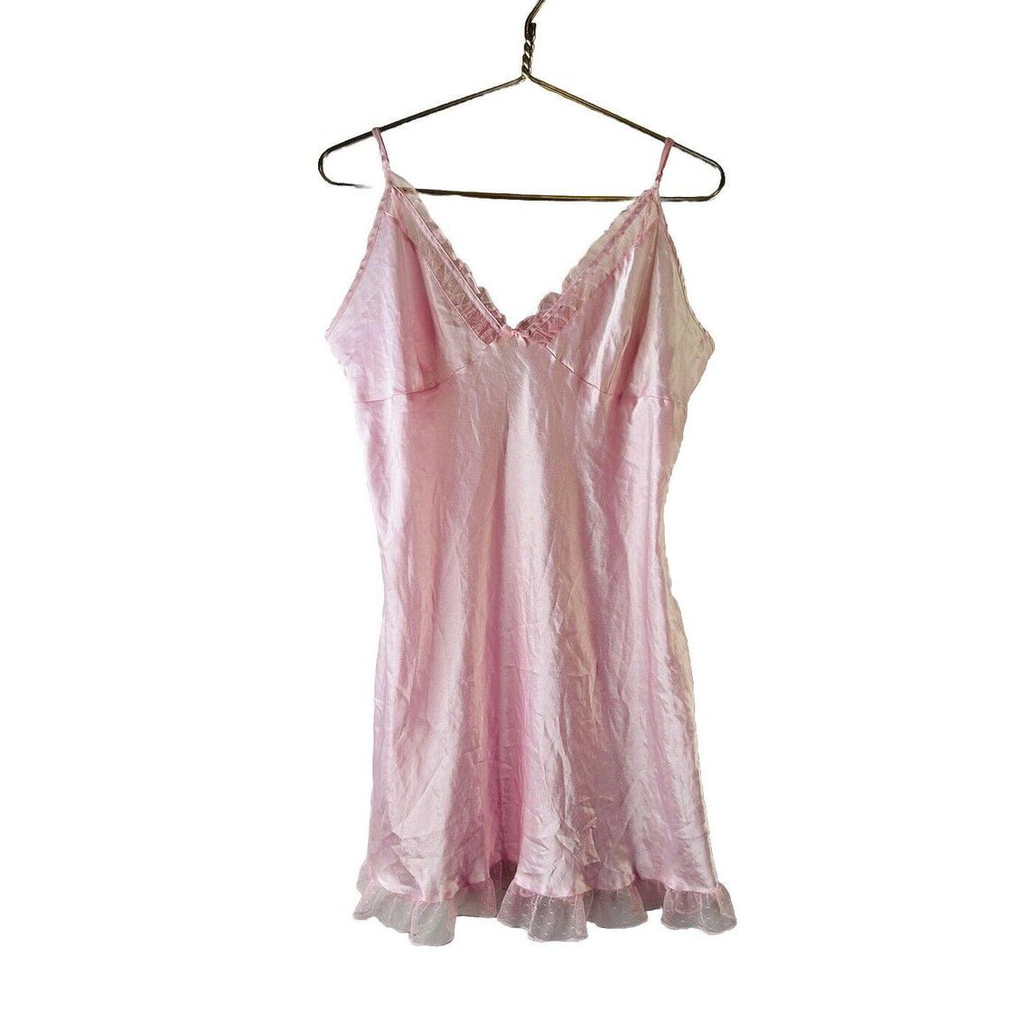 Y2K Womens Large Pink Satin Lace Frilly Chemise Slip Dress Fairy ...