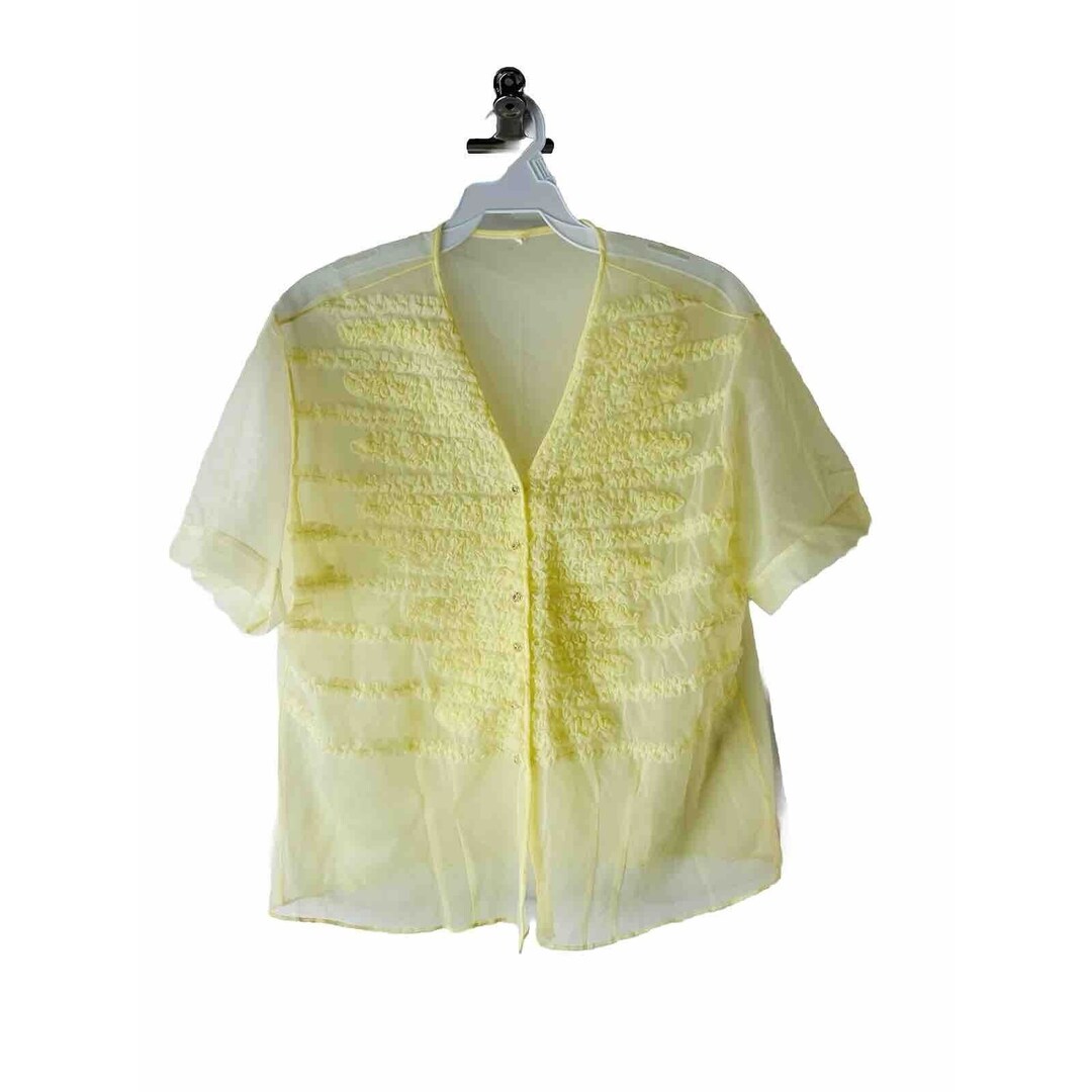 60s Womens Medium Sheer Nylon Frilly Ruffled Button Shirt Blouse ...
