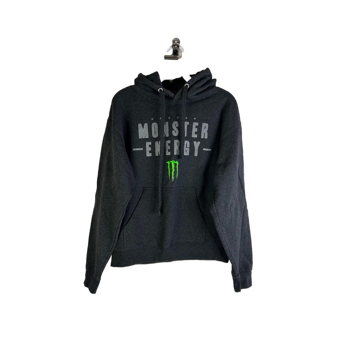 Y2K Monster Energy Spell Out Double Sided Hooded Sweatshirt Hoodie Med ...