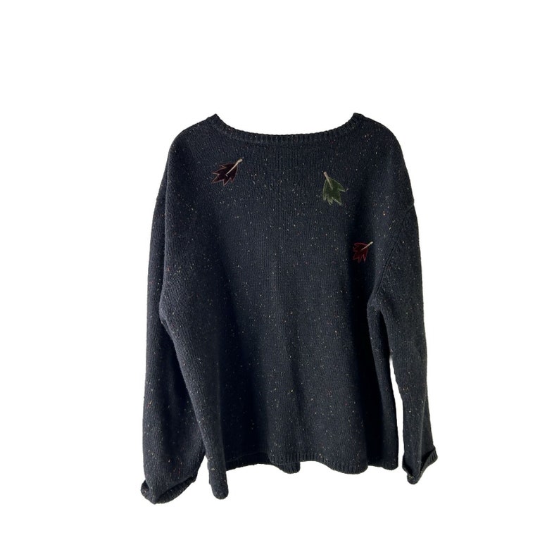 90s Womens Large Rainbow Fall Leaves Knit Cardigan Sweater Black ...