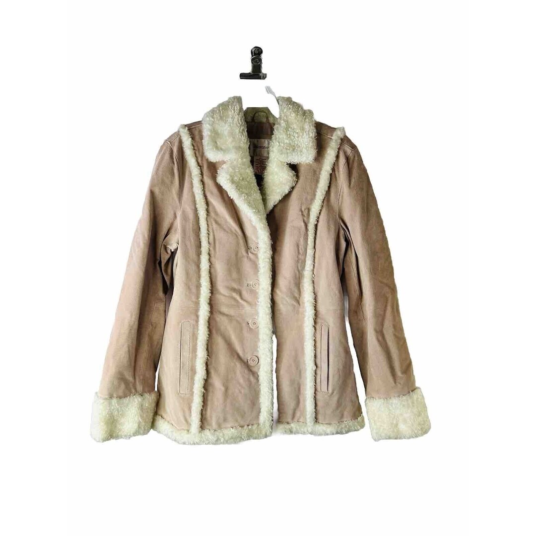 Y2K Womens Large Pink Suede Leather Shag Faux Fur Coat Grunge ...