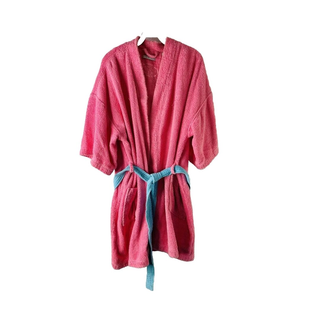 90s Laura Ashley Womens Large Color Block Terry Cloth Belted Bath Robe ...