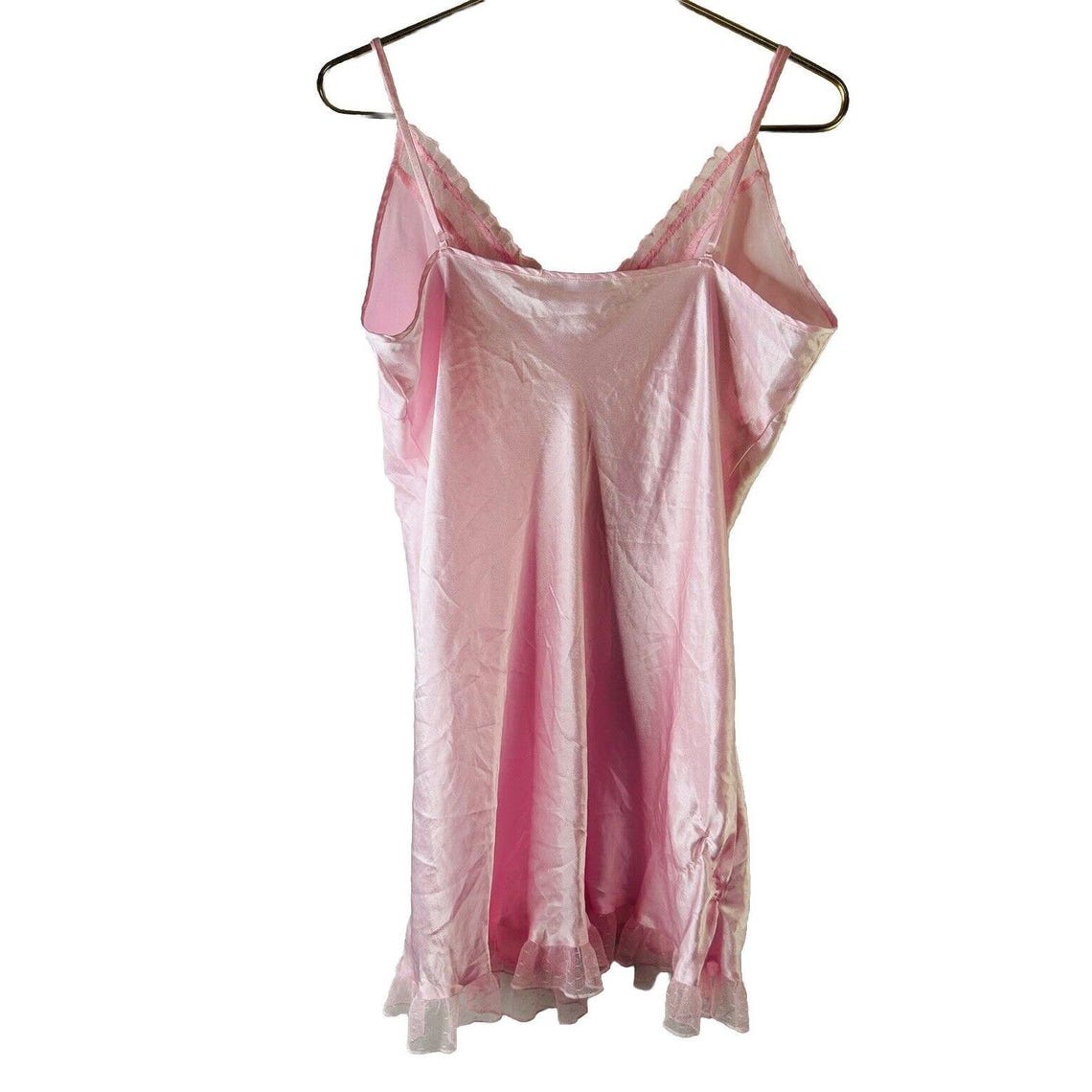 Y2K Womens Large Pink Satin Lace Frilly Chemise Slip Dress Fairy ...