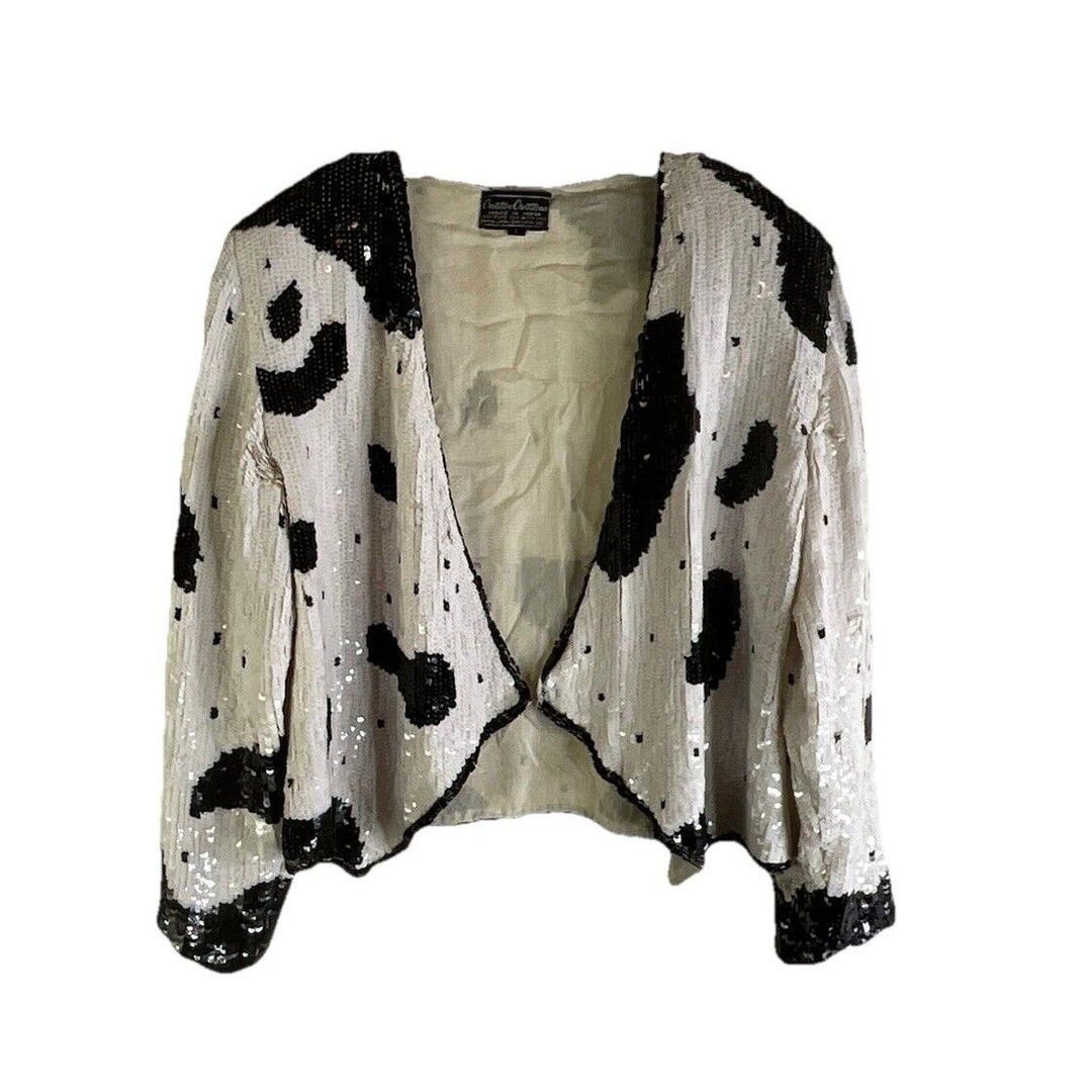 80s Womens Large Silk Embellished Cow Animal Blazer Jacket Western ...