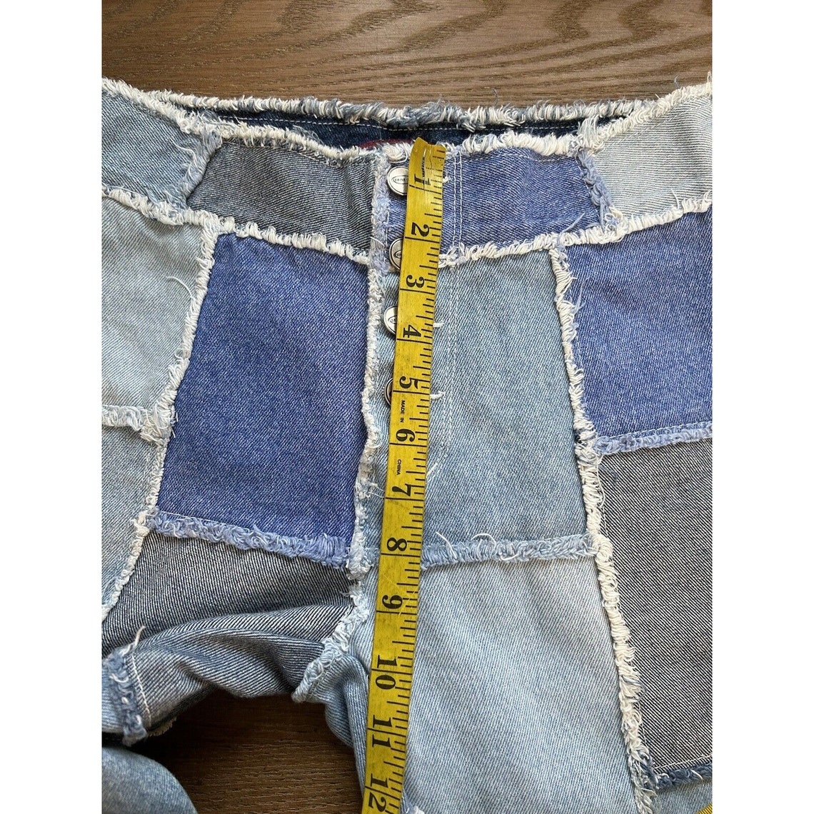 Y2K Womens 3/4 Button Fly Patchwork High Rise Flare Denim Blue Jeans ...