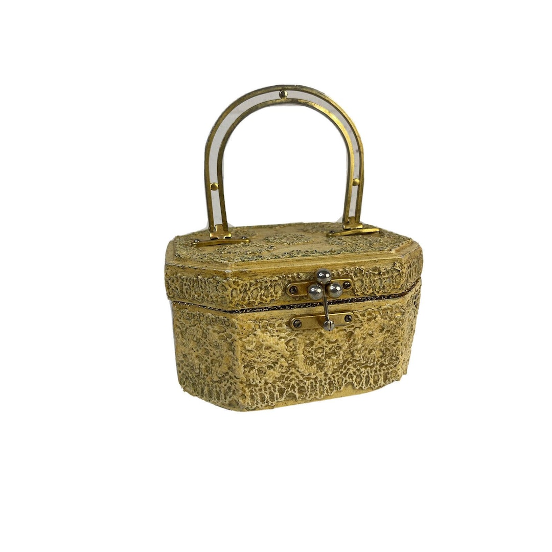 50s Handmade Brass Handle Clasp Box Purse Tote Pin up Rockabilly ...