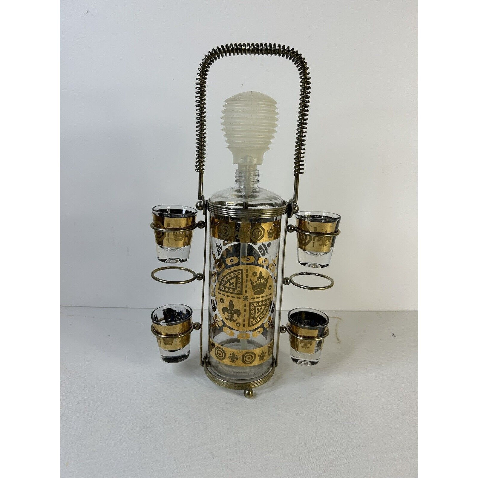 50s MCM Mid Century Atomic Culver Gold Pump Liquor Decanter Stand Shot ...
