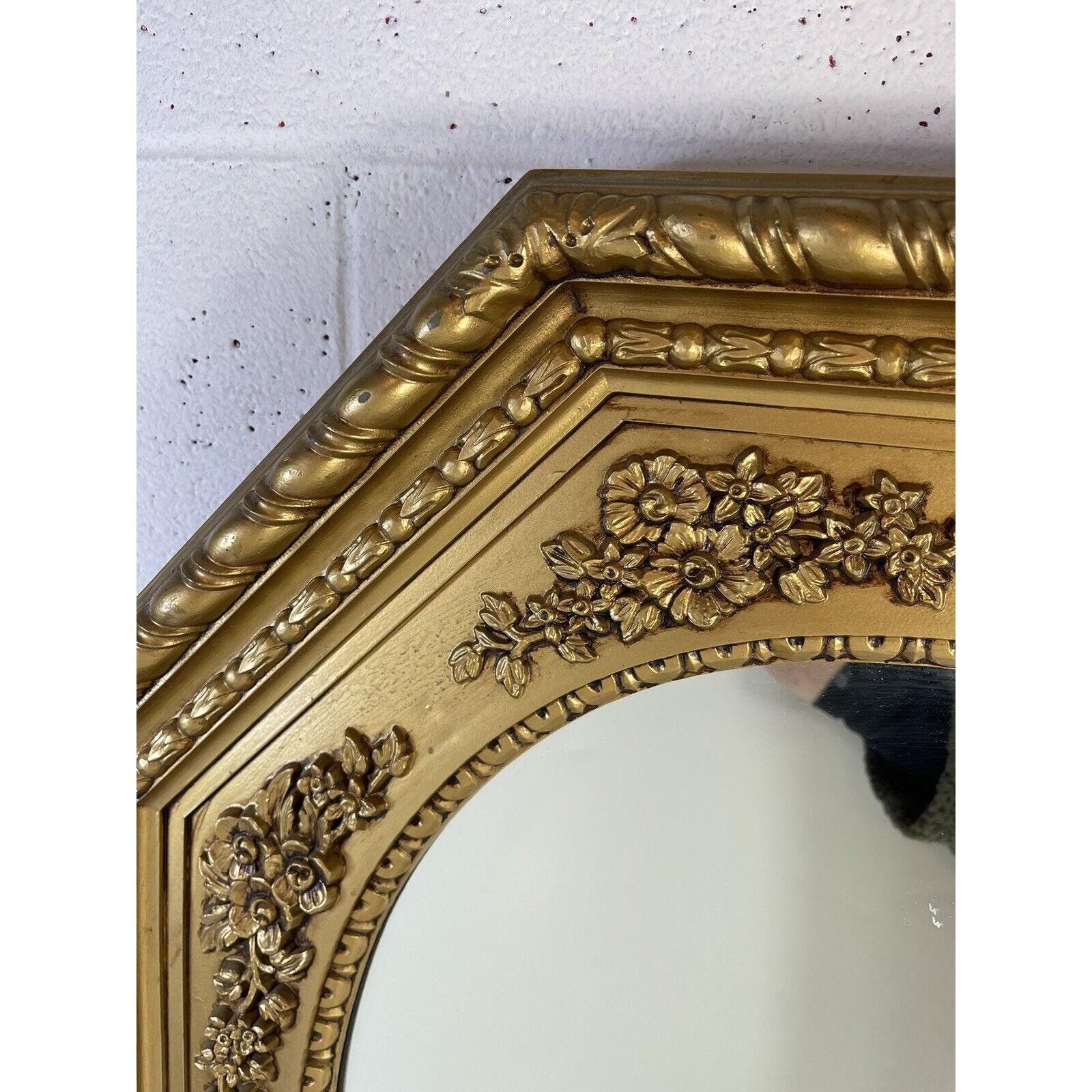 1970s Ornate Gold Metallic Floral Hexagon Decorative Wall Mirror ...
