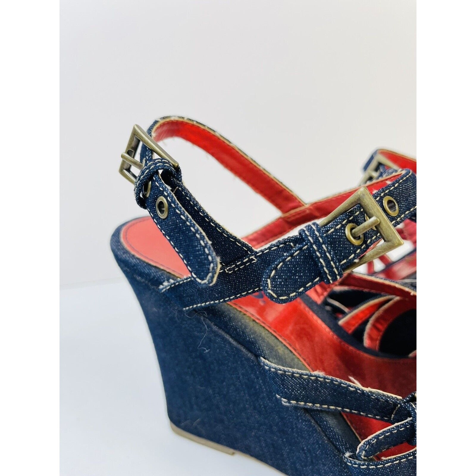 Y2K Denim Jean Buckle Strappy Wedge Platform Sandals Womens 8, Y2K ...