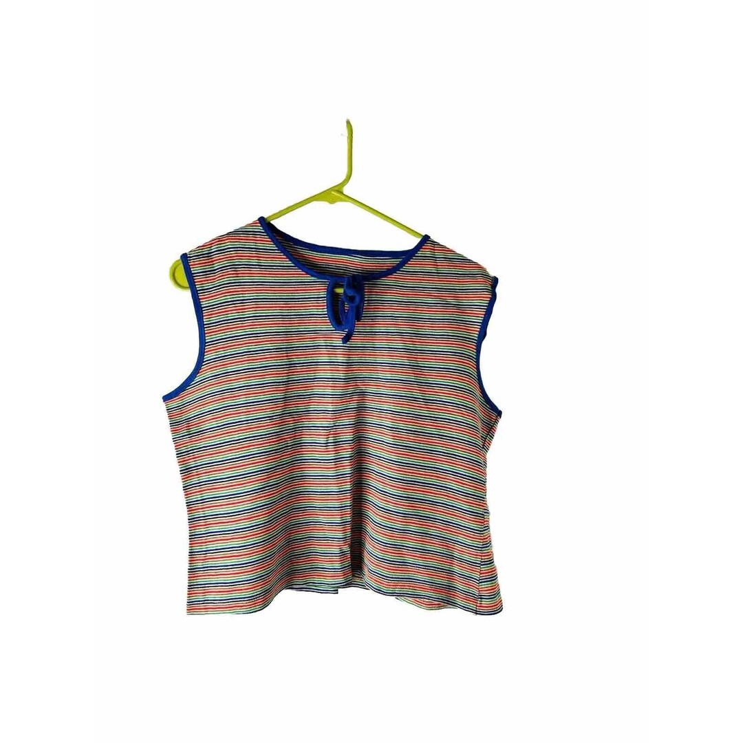 70s Womens Lare Rainbow Stripe Sleeveless Cropped Shirt Tank Top Hippy ...