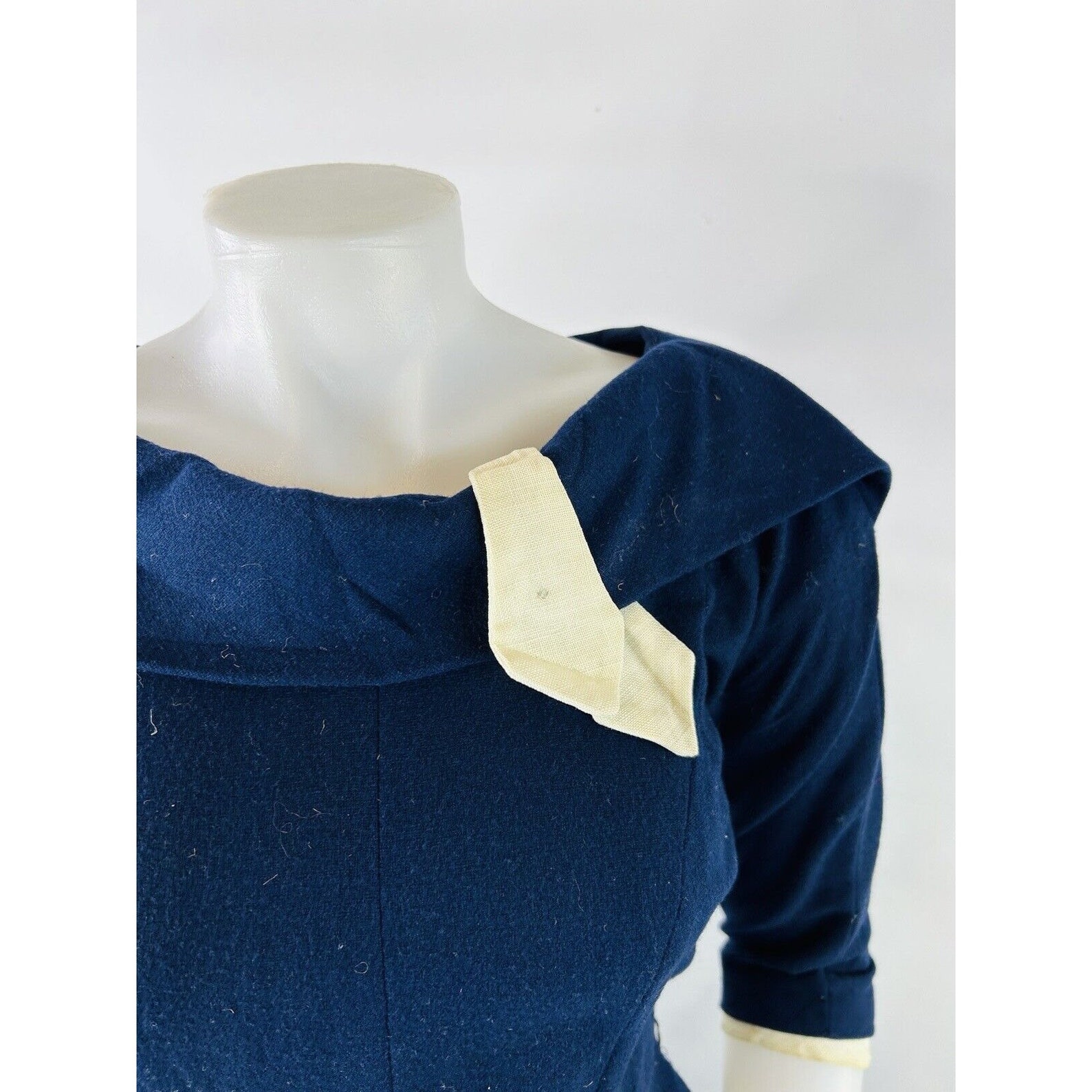 1940s Felted Wool Knit Wartime A Line Midi Dress USA Navy Blue Womens ...