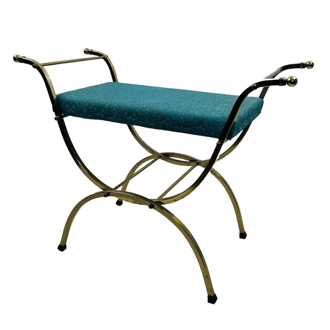 70s MCM Regency Brass Twisted Wire Upholstered Vanity Stool - Etsy