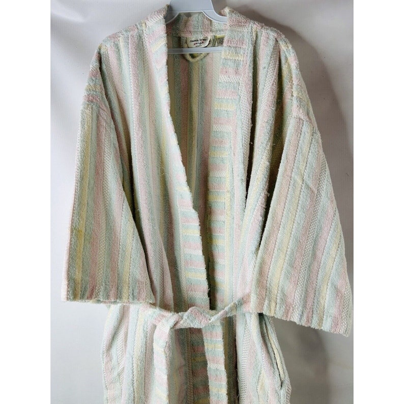 90s Womens XL Pastel Rainbow Stripe Terry Cloth Belted Bath Robe ...
