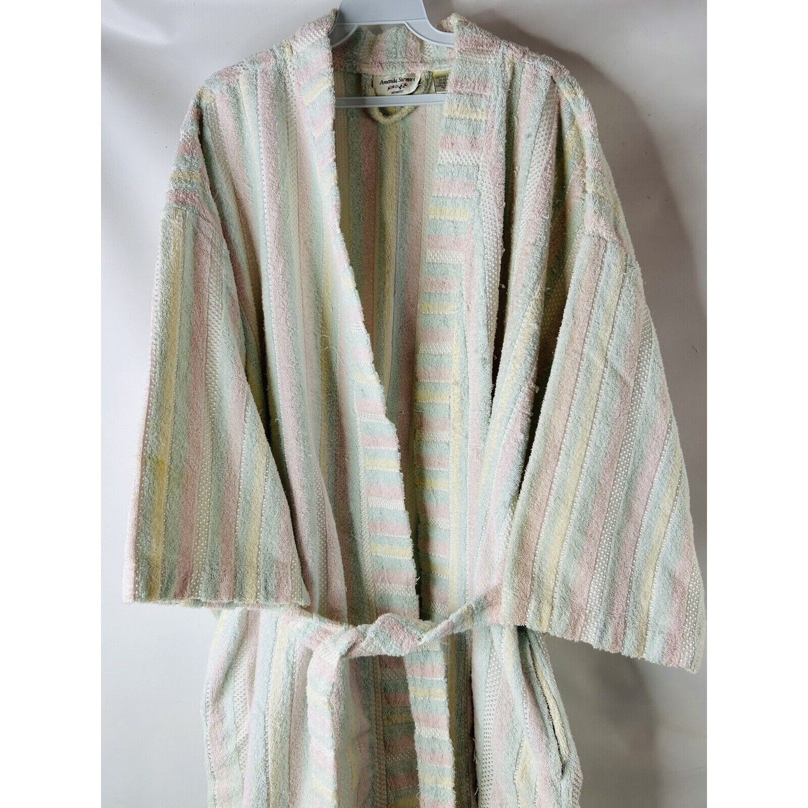 90s Womens XL Pastel Rainbow Stripe Terry Cloth Belted Bath Robe ...