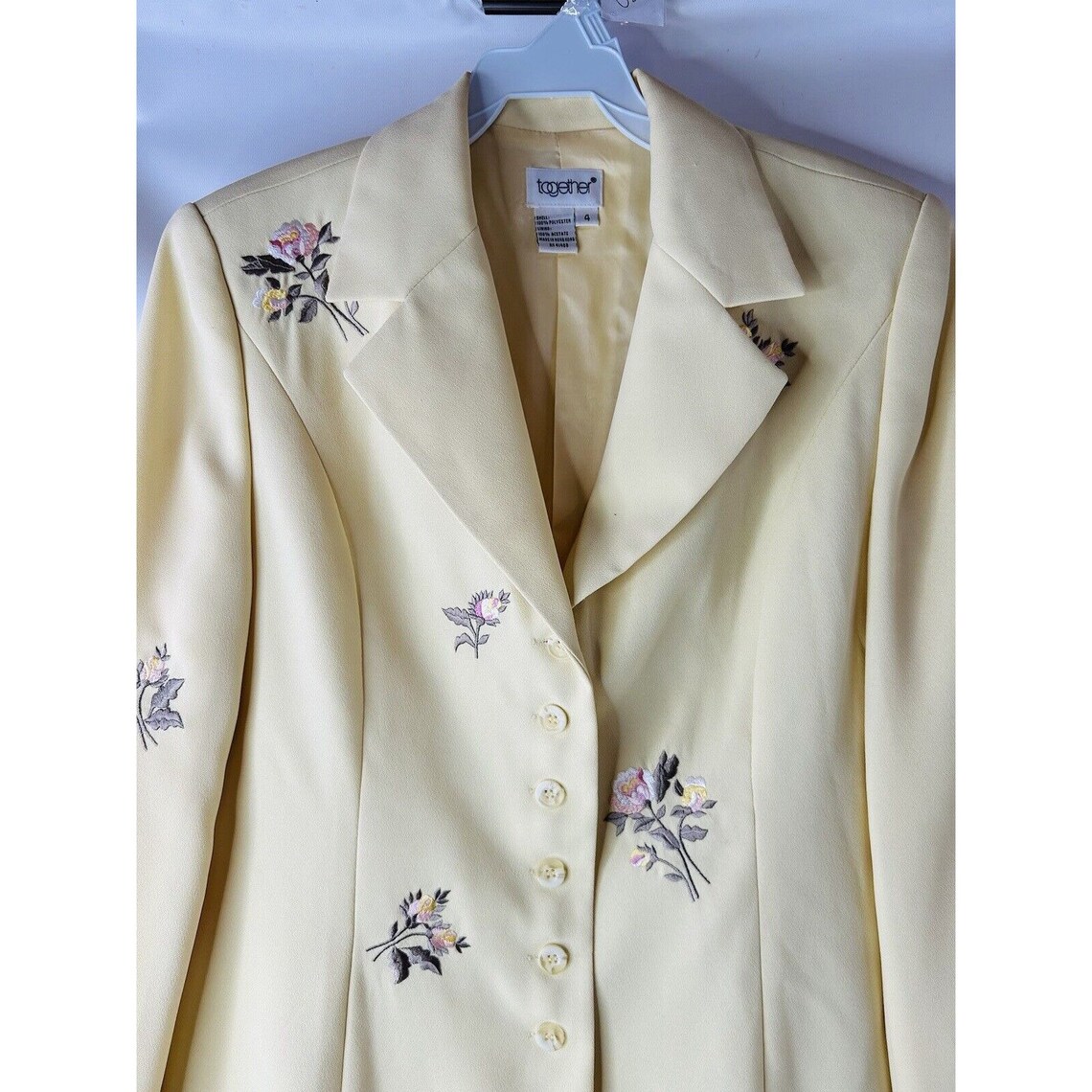 90s Womens 4 Floral Embroidered Blazer Jacket Yellow Cottagecore ...