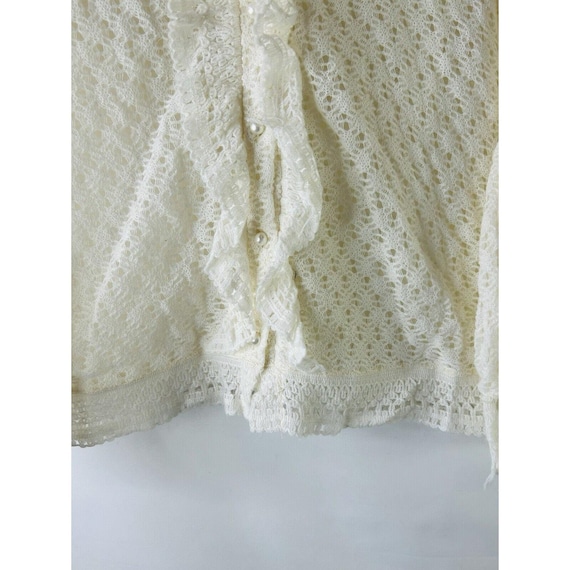 60s Womens Medium Sheer Crochet Frilly Ruffled Cardig… - Gem