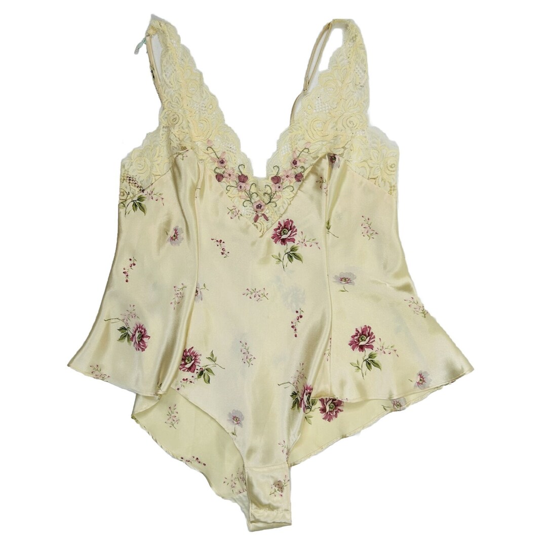 90s Victorias Secret Womens S Country Floral Lace Snap Crotch Teddy ...
