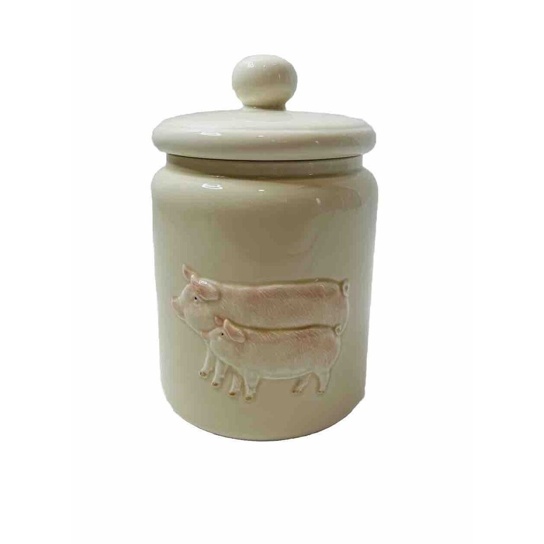 70s Ceramic Hand Painted Pigs Piglets Kitchen Canister Jar Farmhouse ...
